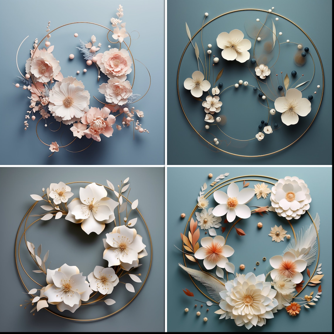 Digital Sale Ephemeral Flower Circles Delicate 3D Botanical Art Unique ...