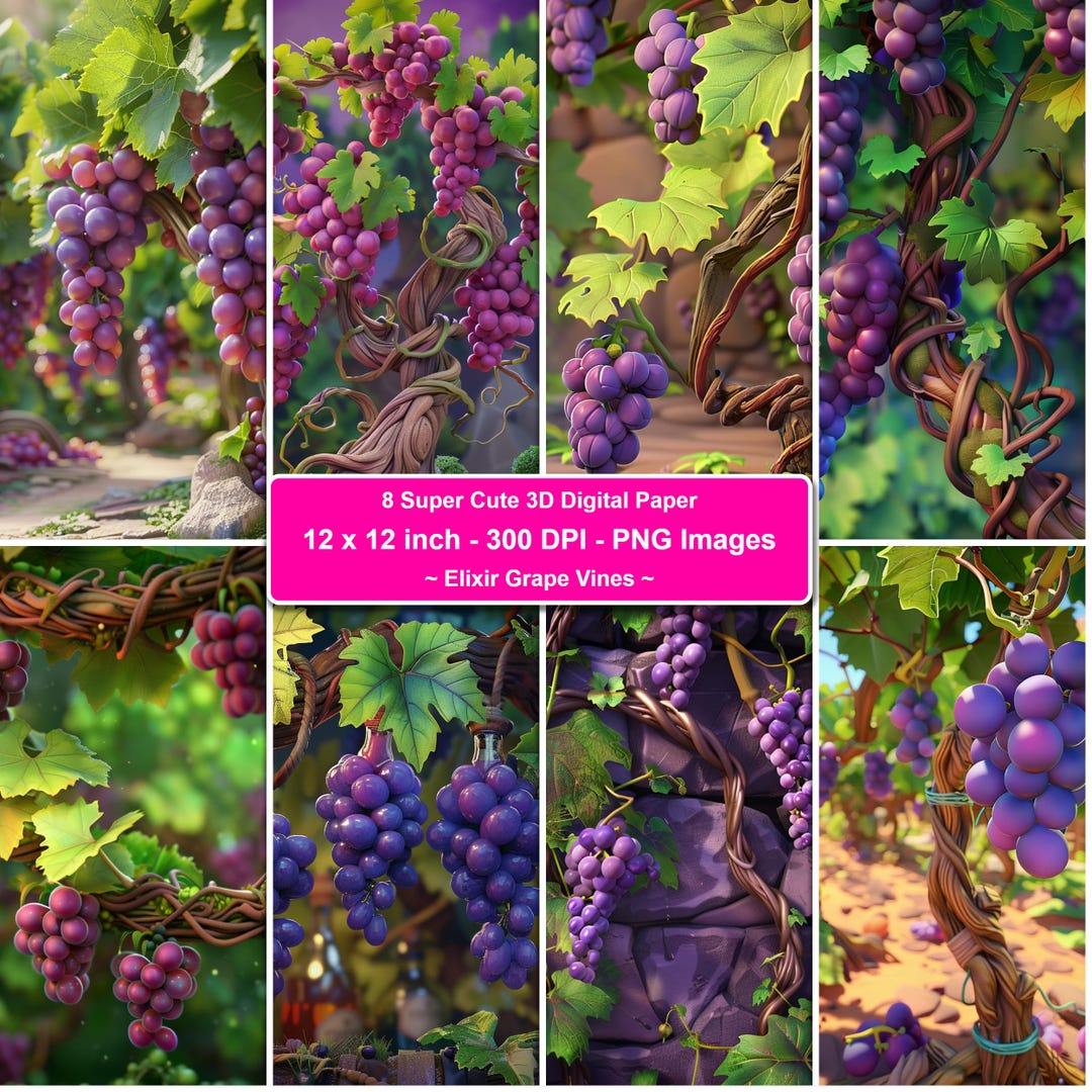 Printable Digital Paper, Charming Grape Vines Digital Design Vibrant ...