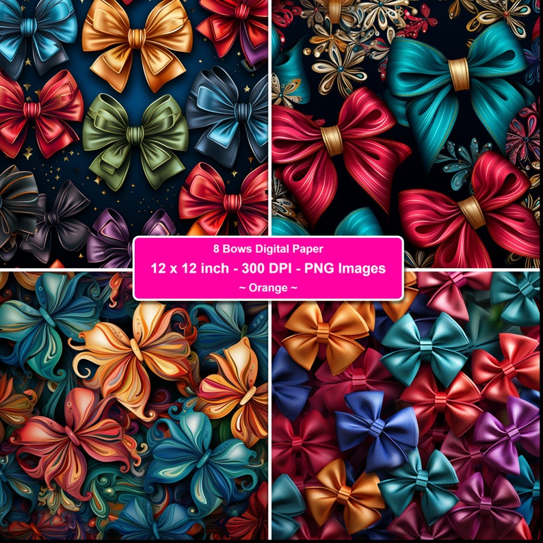 Charming Bows Pattern Digital Paper Vibrant Crafting Background Design ...