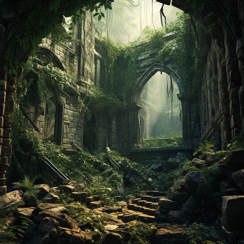 Digital Art Enchanted Overgrown Ruins Digital Paper Mystical Weathered ...