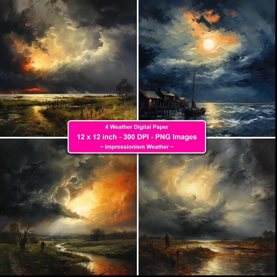 Impressionist Weather Scene Digital Paper Unique Atmospheric Design ...