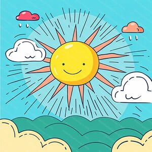 Sunny Day Digital Paper, Bright Sky Theme, Vibrant Weather Digital ...