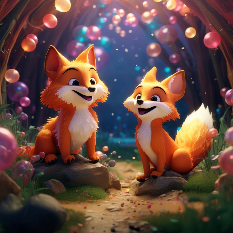 Whimsical Talking Foxes Digital Design Cute 3D Characters for Creative Projects - Etsy