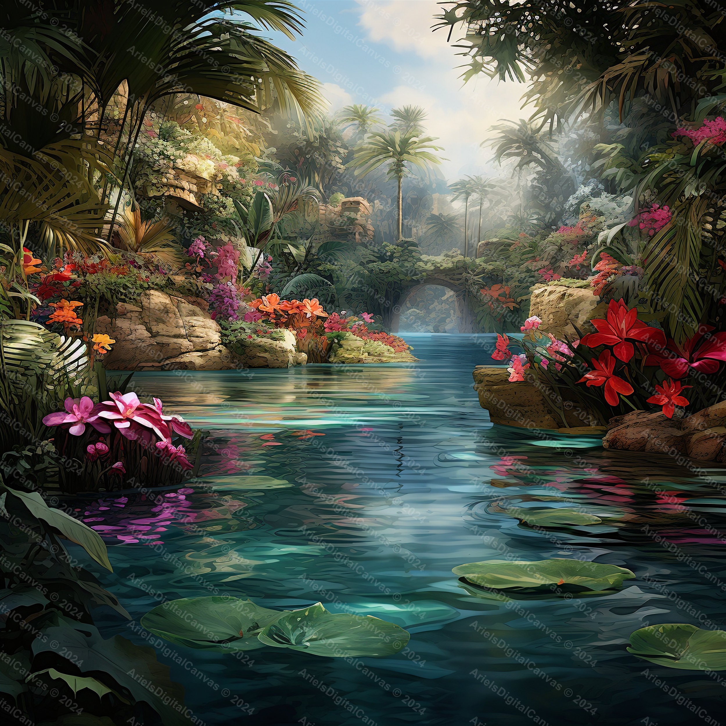 Tropical Digital Paper Oasis Digital Paper Vibrant Paradise Digital Art ...