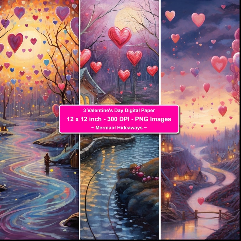 Romantic Valentine Digital Paper Love Heart Patterns for Scrapbooking ...