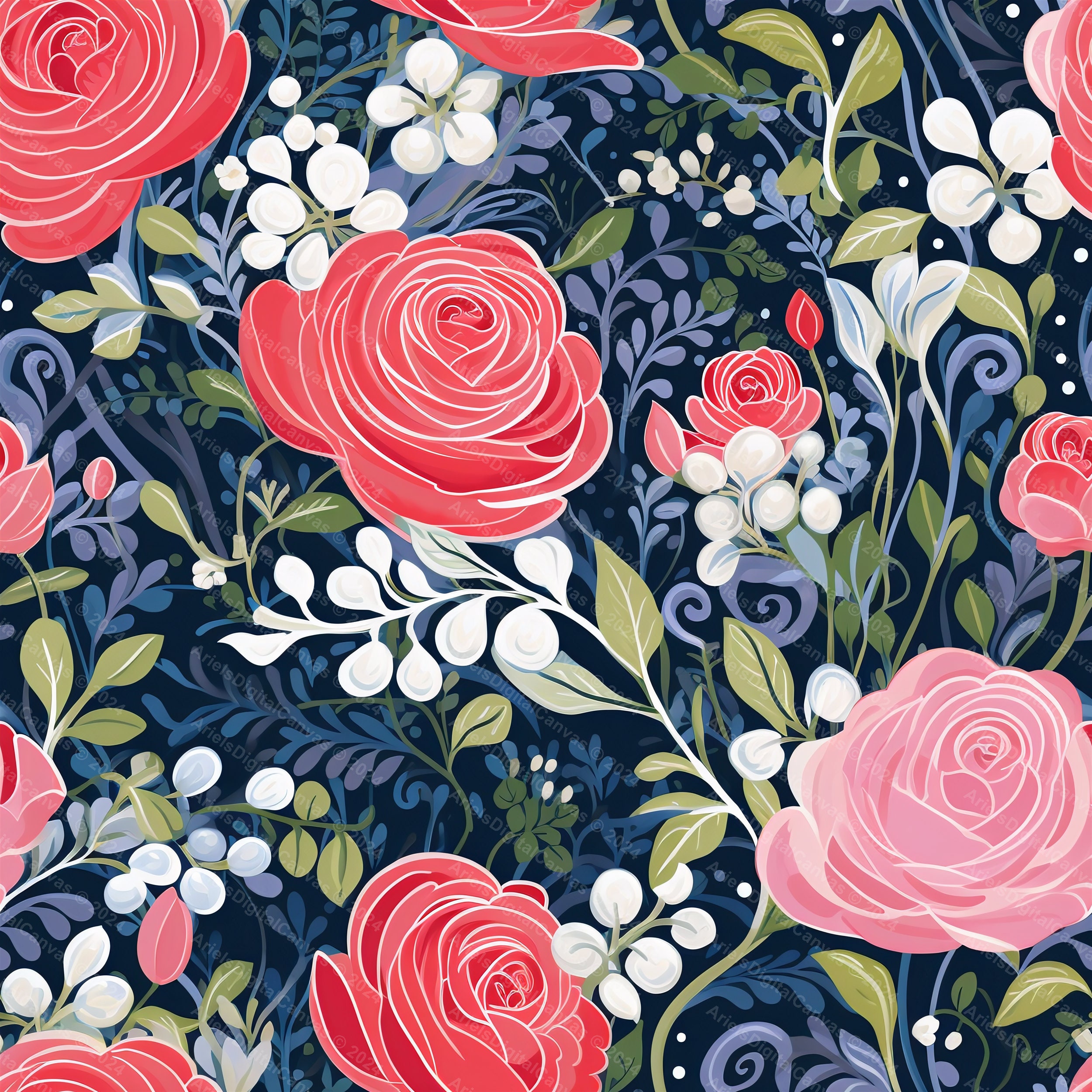 Charming Whimsical Rose Seamless Pattern for Unique DIY Projects Red ...