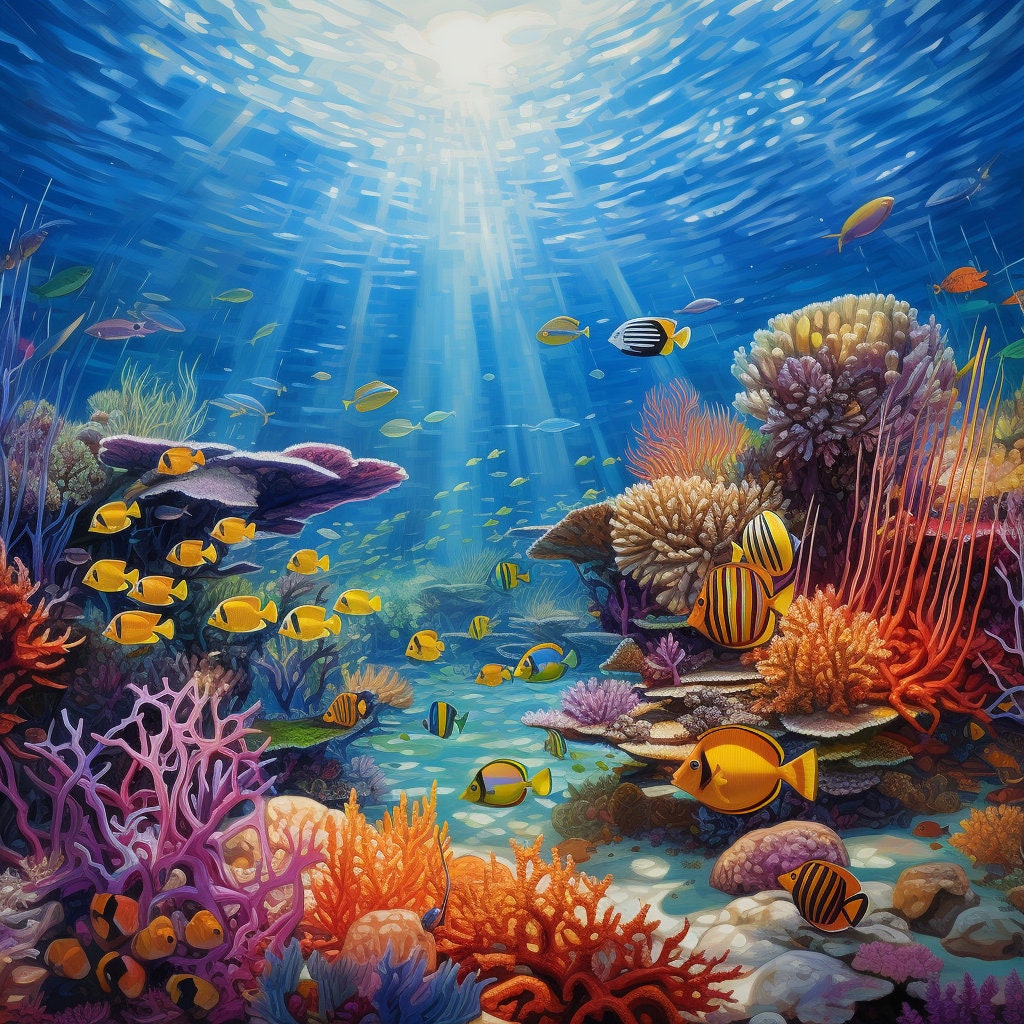 Tropical Reef Scenery Digital Paper Vibrant Underwater Coral Design ...
