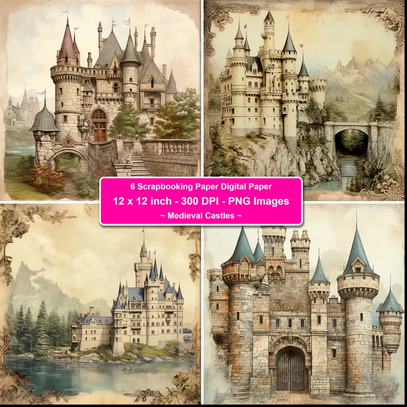 Victorian Super Cute Scrapbook Design Medieval Castle Digital Paper ...
