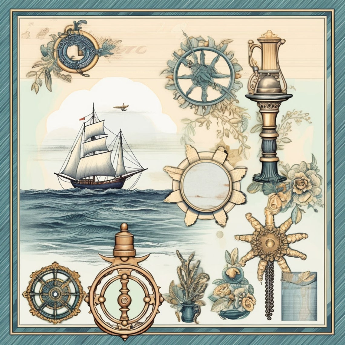 Instant Download Victorian Nautical Scrapbook Design Digital Paper Pack ...
