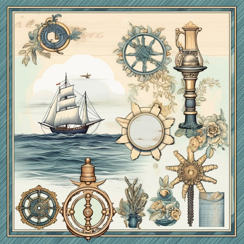 Instant Download Victorian Nautical Scrapbook Design Digital Paper Pack ...