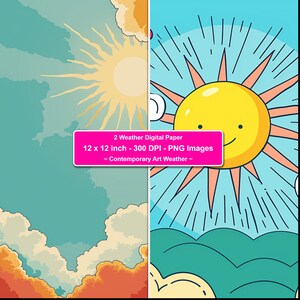 Sunny Day Digital Paper, Bright Sky Theme, Vibrant Weather Digital ...