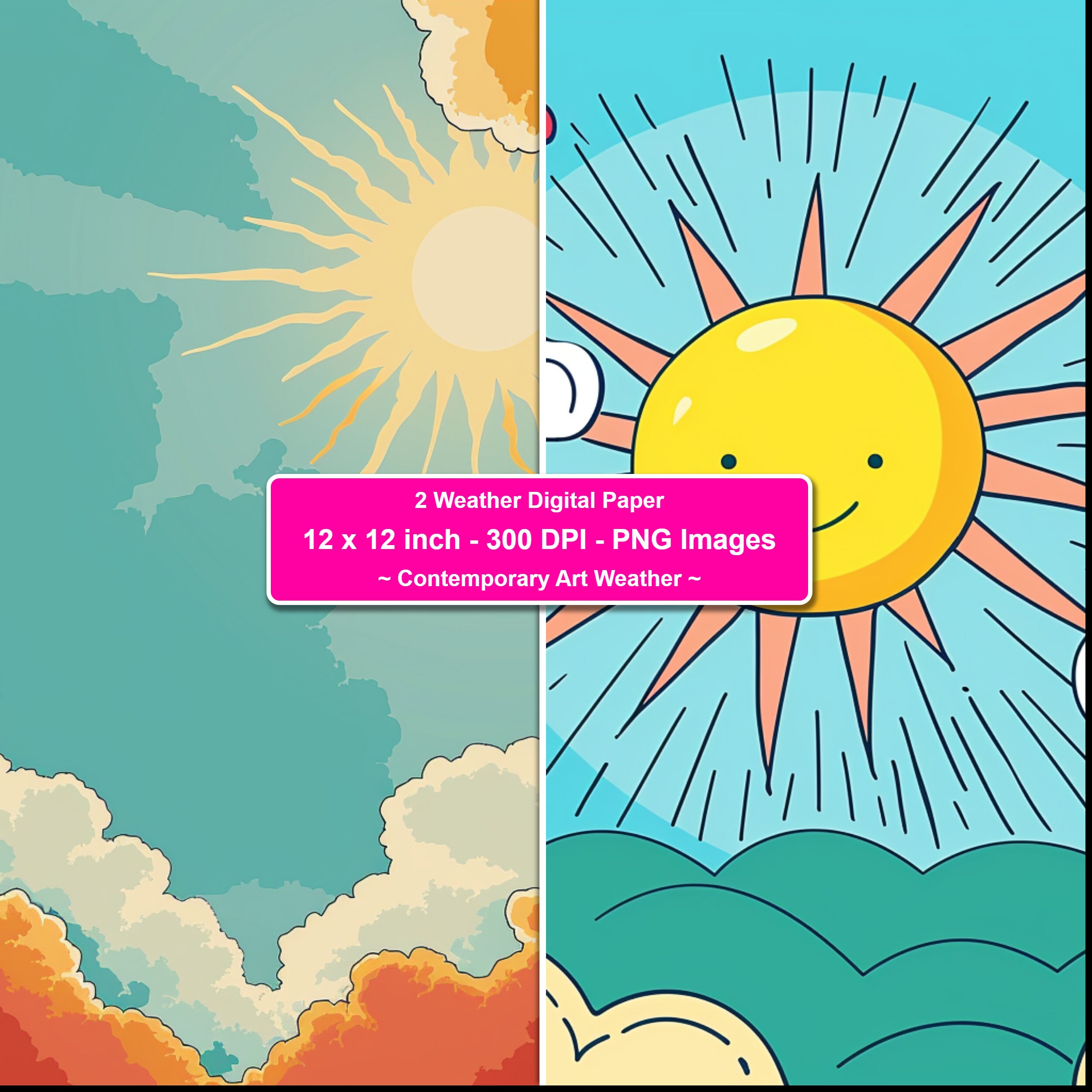 Sunny Day Digital Paper, Bright Sky Theme, Vibrant Weather Digital ...