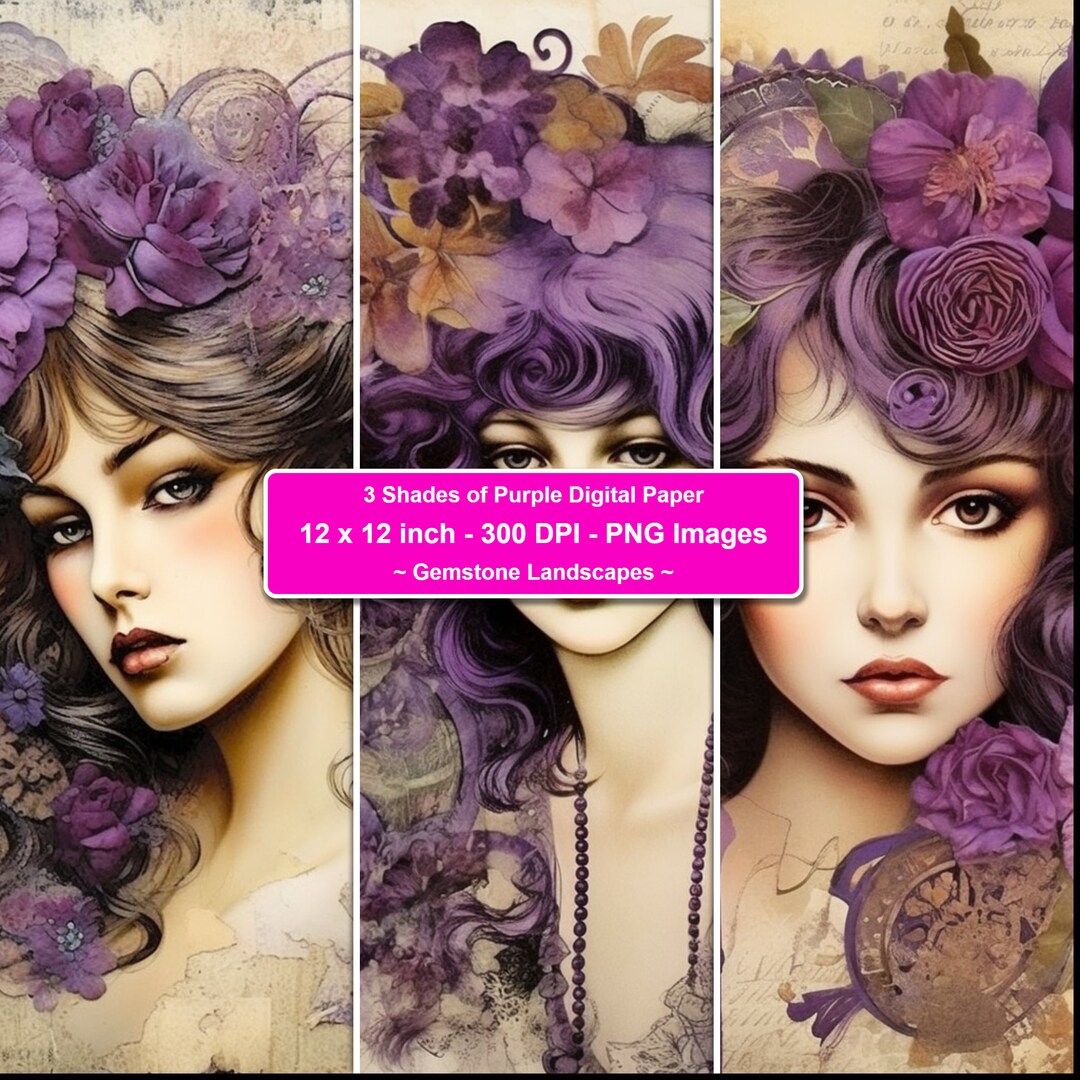 Elegant Purple Scrapbook Digital Paper Purple Flowers Purple Floral ...