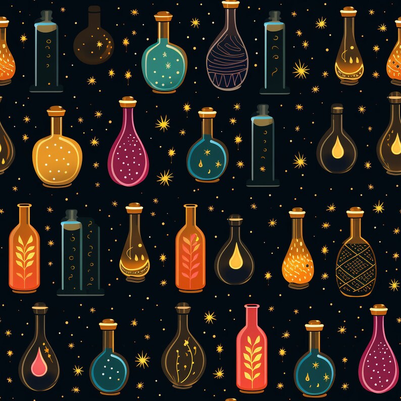 Instant Download Charming Potion Bottles Seamless Pattern Design ...