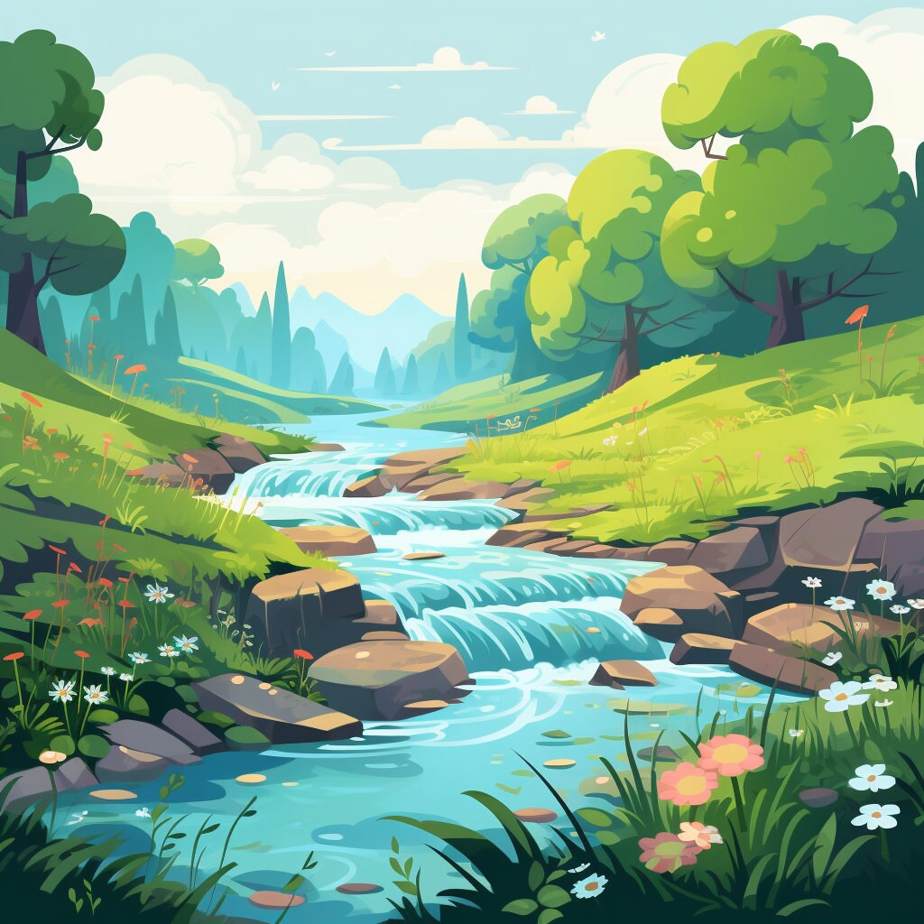 Brook Babblings Digital Design Cute Scenic Paper Instant Download for ...