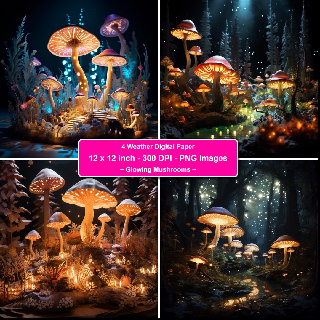 Digital Art Instant Download Enchanted Glowing Mushrooms Digital ...