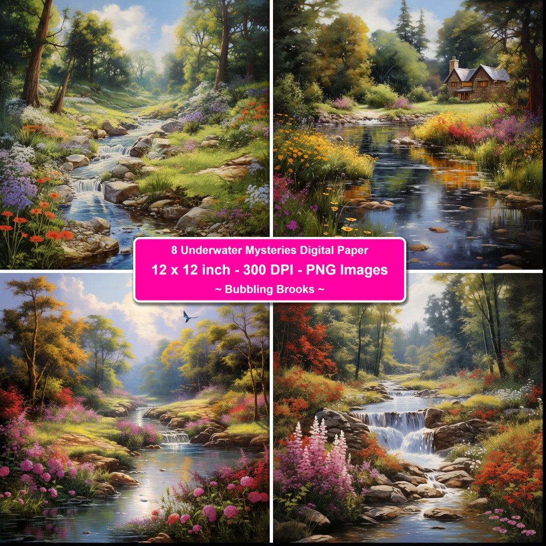 Digital Art Printable Digital Paper Office Decor Bubbling Brooks Scene ...