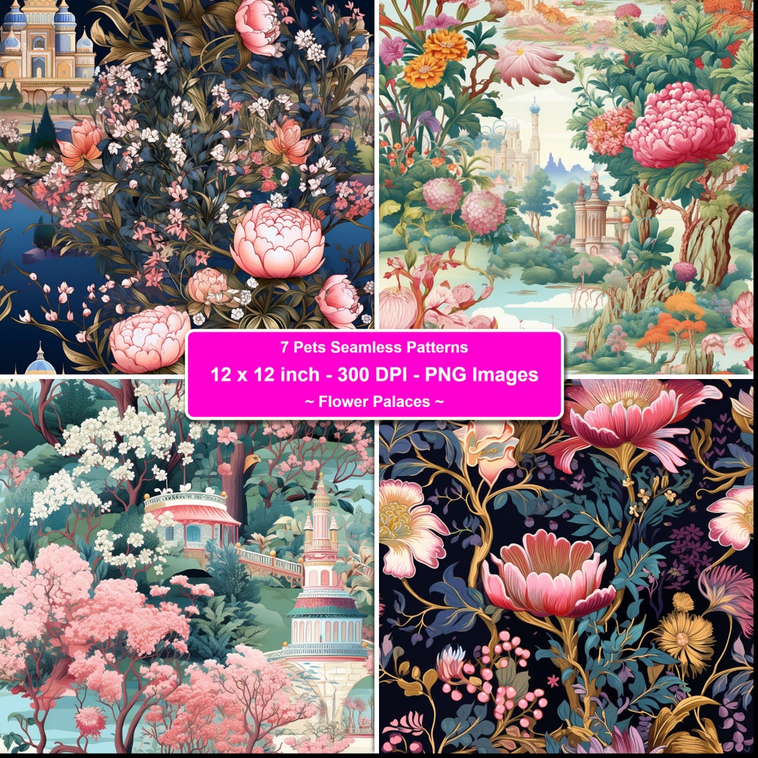 Enchanted Blossom Palaces Seamless Pattern Design High Resolution ...