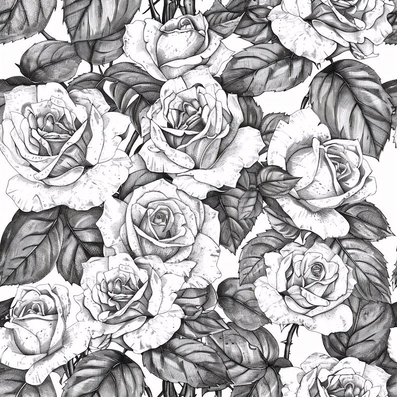Black and White Rose Seamless Pattern for Luxurious Design Projects ...