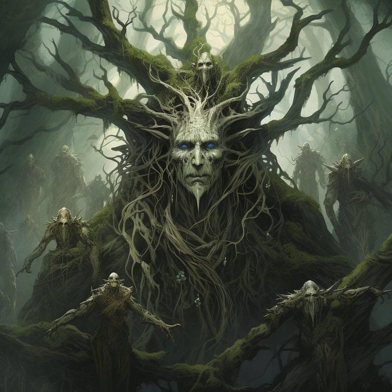 Enchanting Ancient Tree Spirits Digital Paper Unique Artistic Design ...