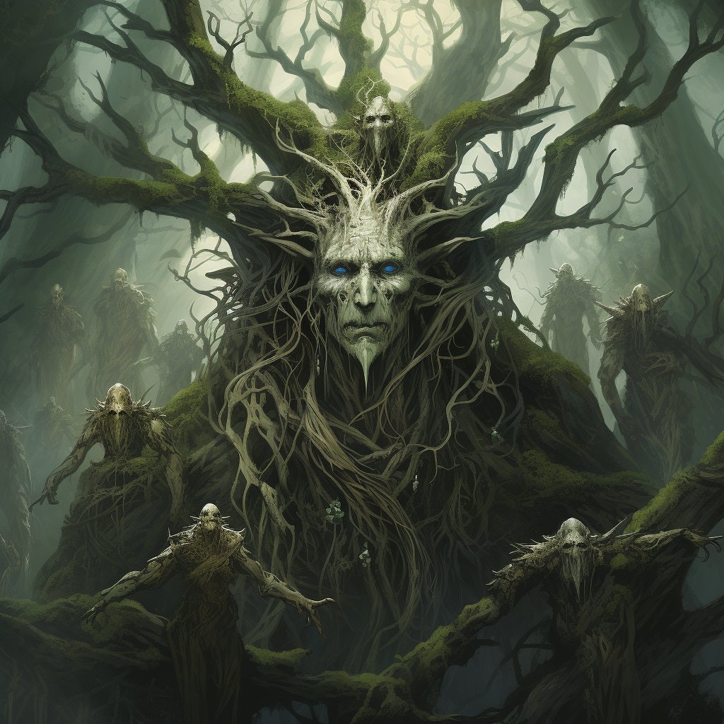 Enchanting Ancient Tree Spirits Digital Paper Unique Artistic Design ...