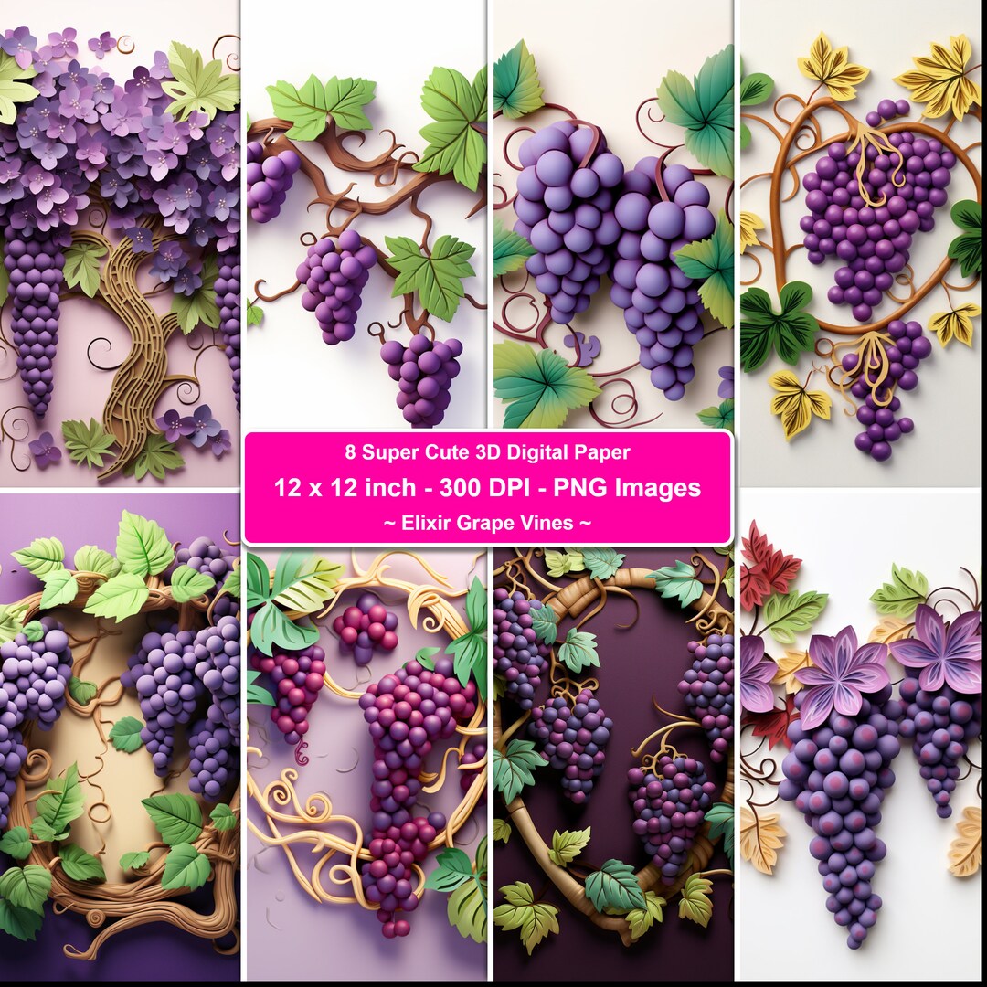 Charming Elixir Grape Vines Digital Paper Perfect for Scrapbooking and ...