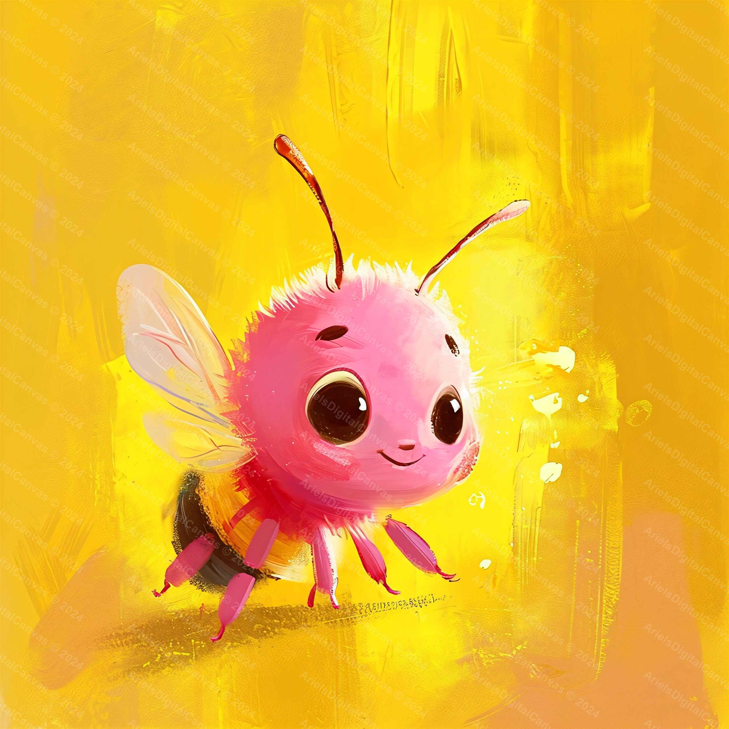 Adorable Pink Bee Digital Paper Cute Insect Theme Vibrant Yellow ...
