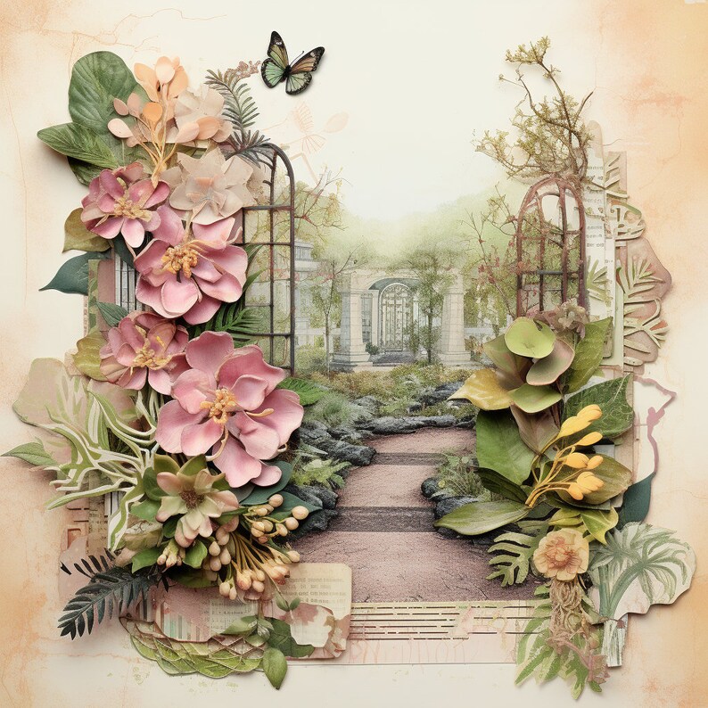 Botanical Garden Digital Paper Pack Vibrant Scrapbook Paper Style ...