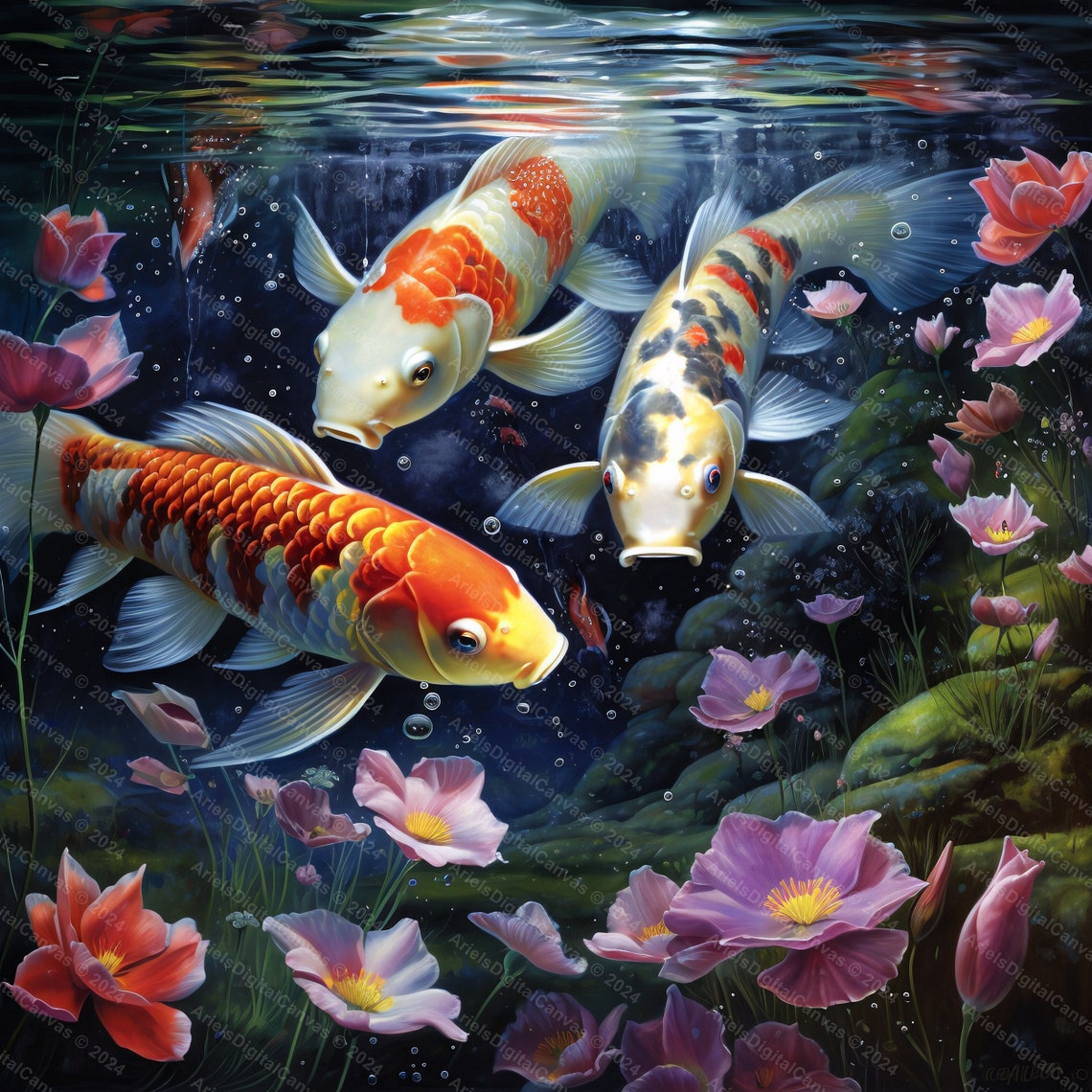 Koi Fish Tales Digital Paper Romantic Valentine's Day Love Inspired ...