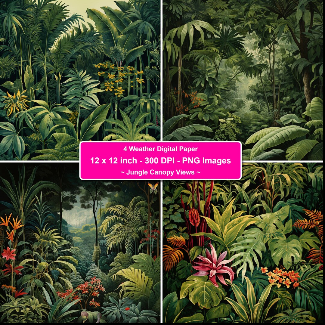 Jungle Canopy Digital Paper Exotic Treetop Patterns Scrapbook ...