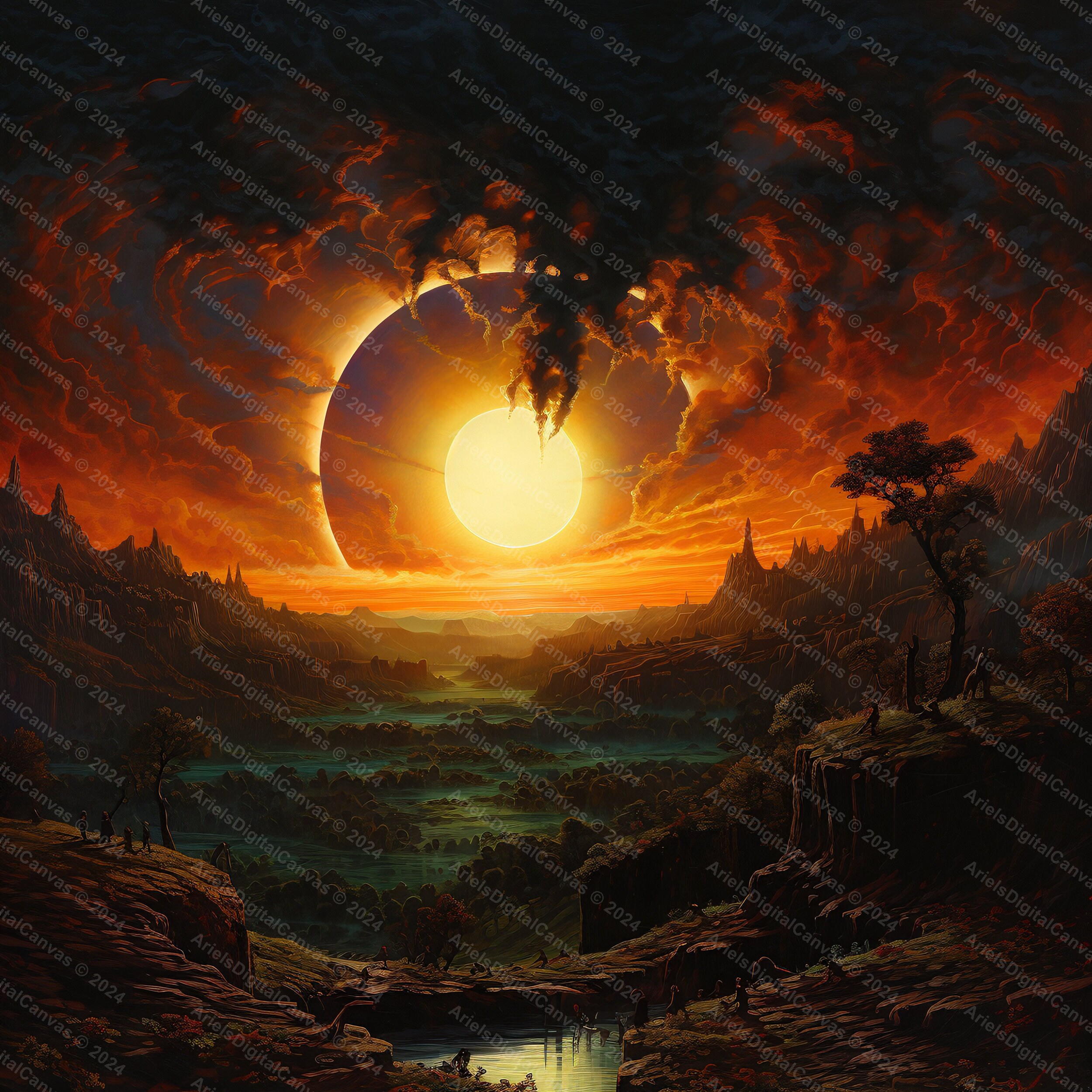 Nature Inspired Solar Eclipse Digital Paper Vibrant Celestial Event ...