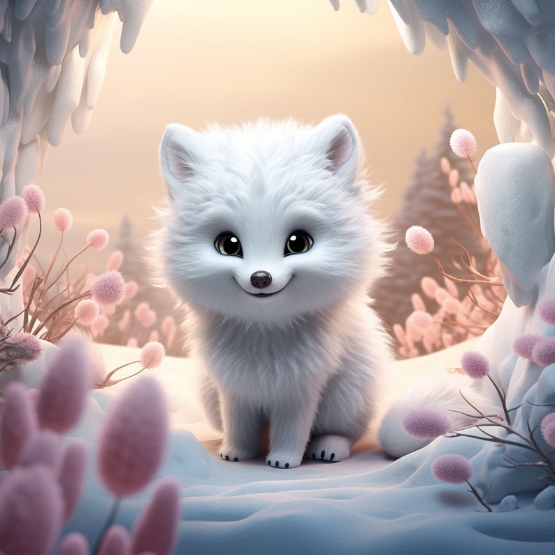 Charming Arctic Fox Digital Paper Cute 3D Animal Design for ...