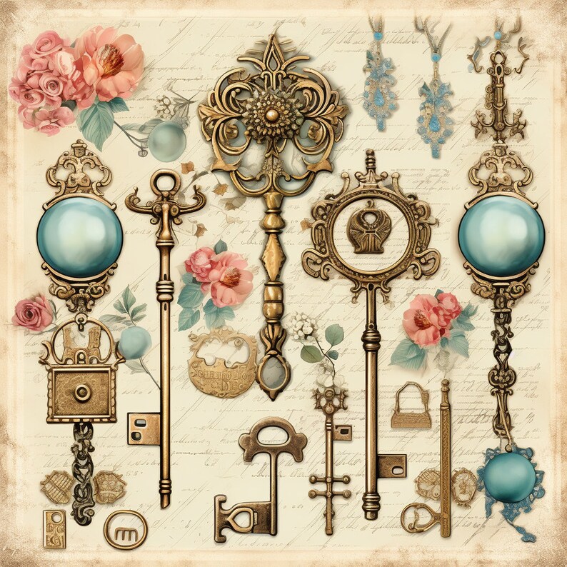 Victorian Lock Key Digital Design Cute Scrapbook-inspired Paper Crafts ...