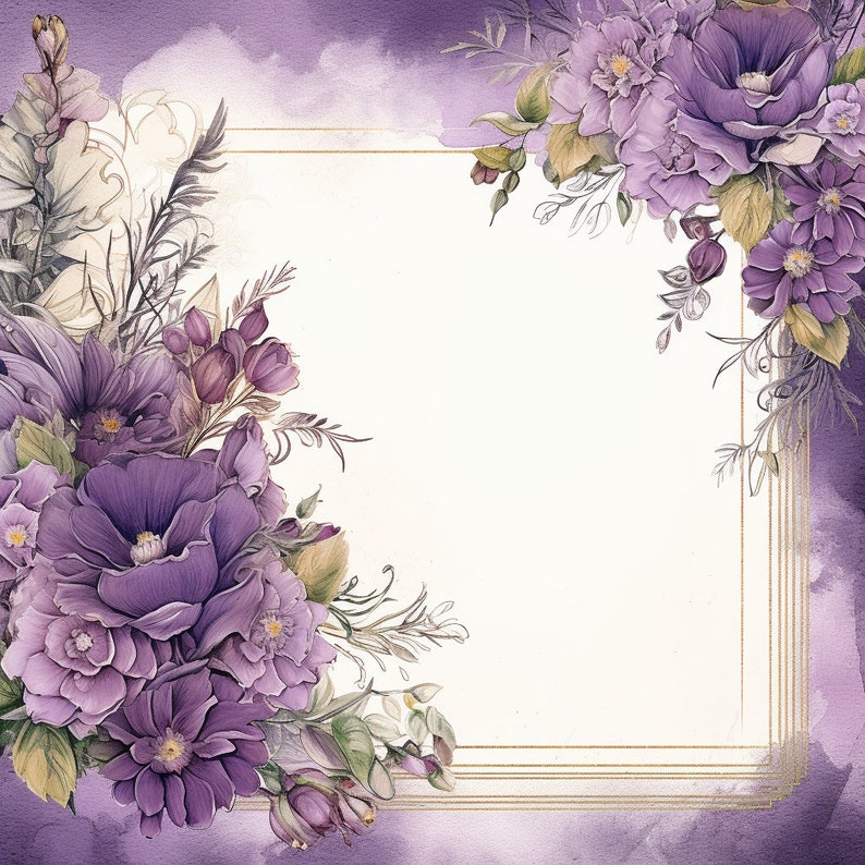 Elegant Purple Floral Digital Paper Vintage Wild Flowers Design ...