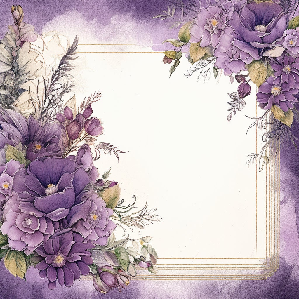 Elegant Purple Floral Digital Paper Vintage Wild Flowers Design ...