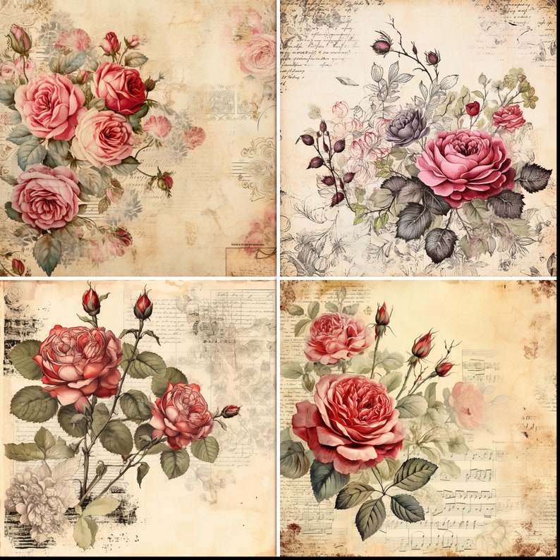Vintage Rose Scrapbooking Paper Design in Square Format for Crafting ...