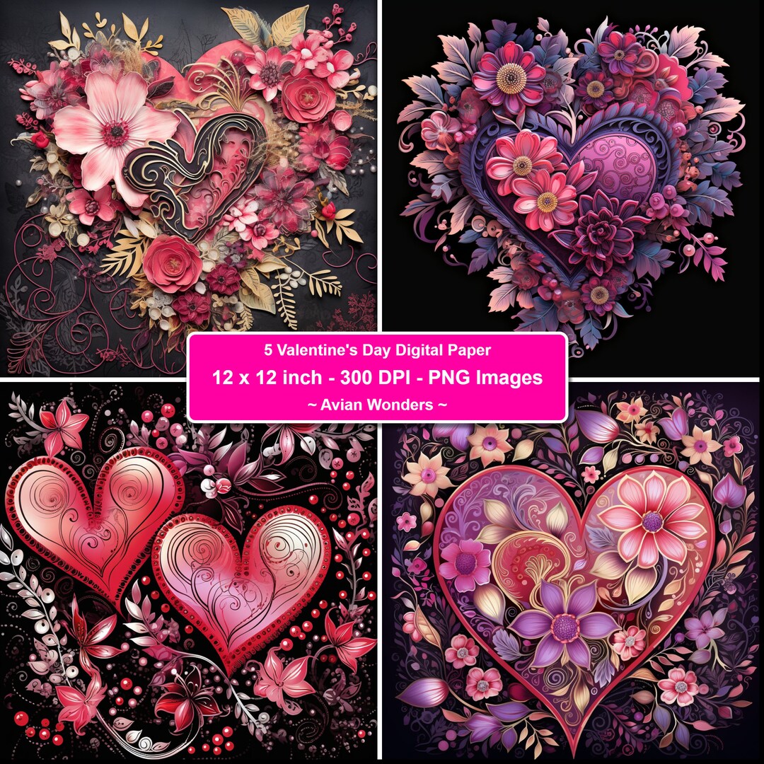Romantic Hearts Digital Paper Design Love Celebration Sweet Moments ...