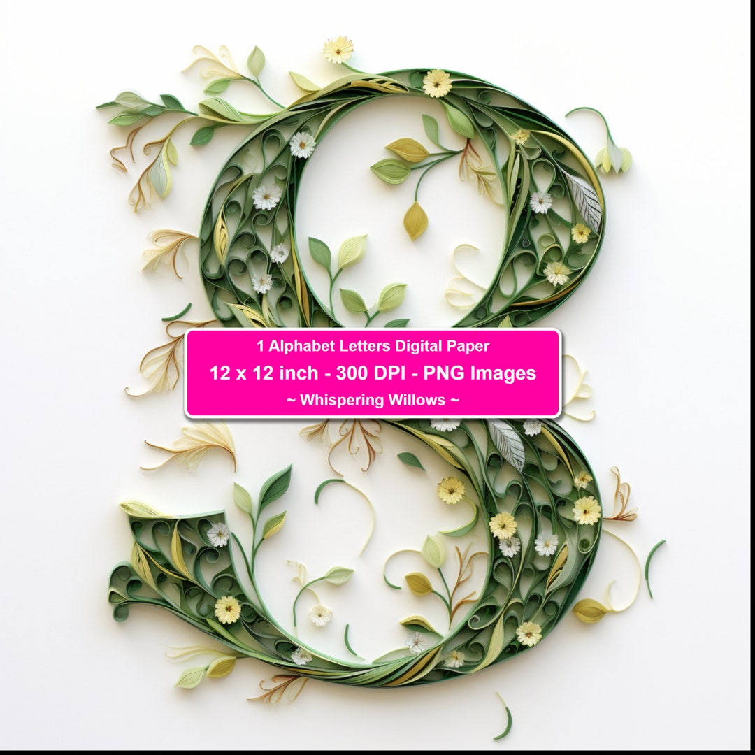 Alphabet Letters Digital Paper Vibrant Whispering Willows Design High ...