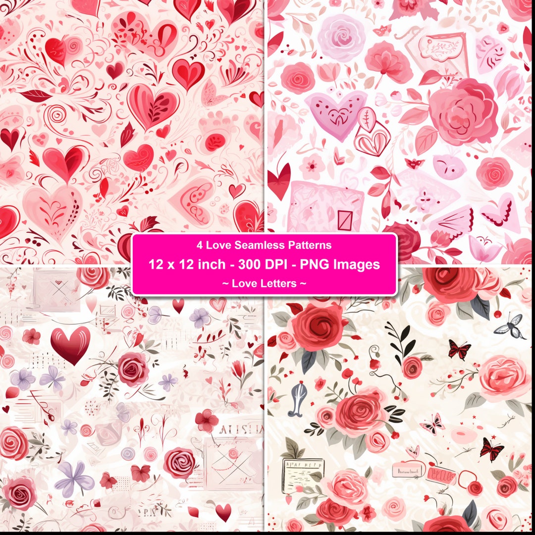 Romantic Seamless Patterns 4K Digital Art Love Letters - Etsy