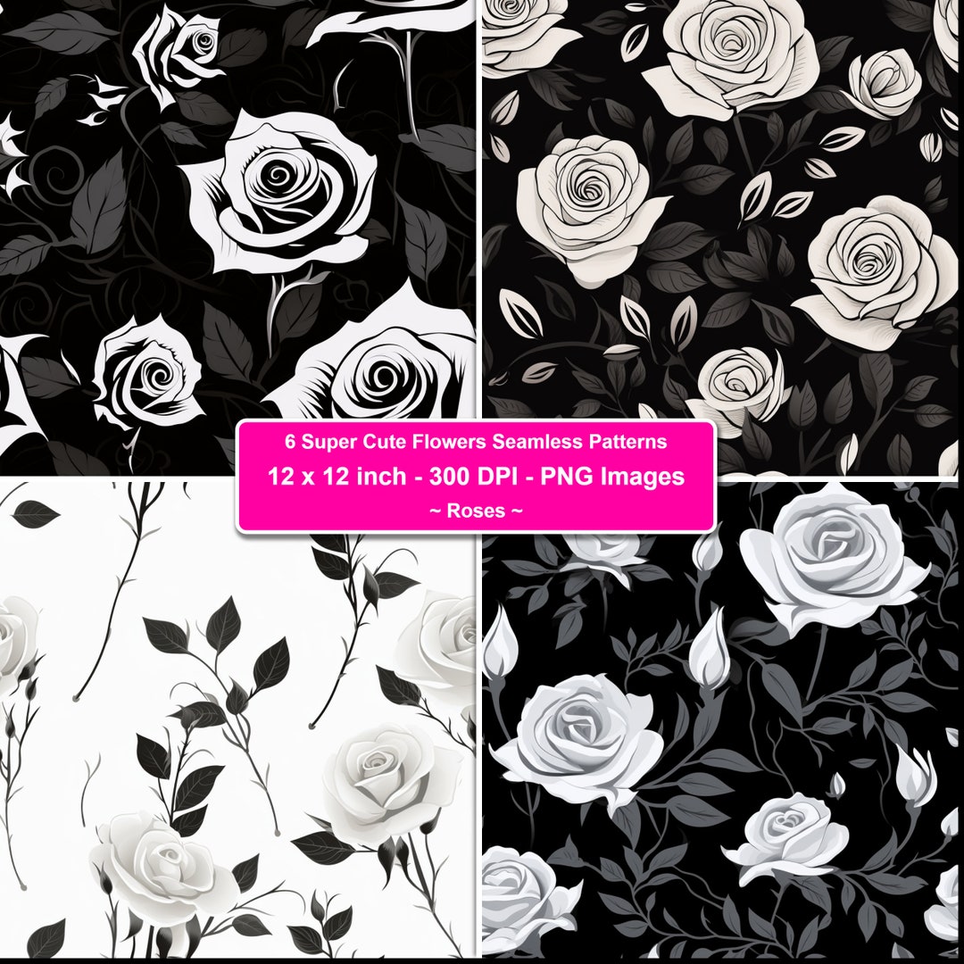 Digital Art Elegant Black and White Rose Patterns Seamless Design ...