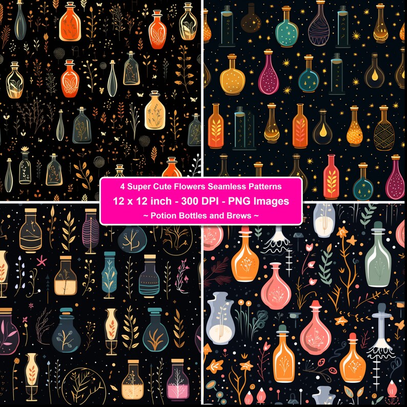 Instant Download Charming Potion Bottles Seamless Pattern Design ...