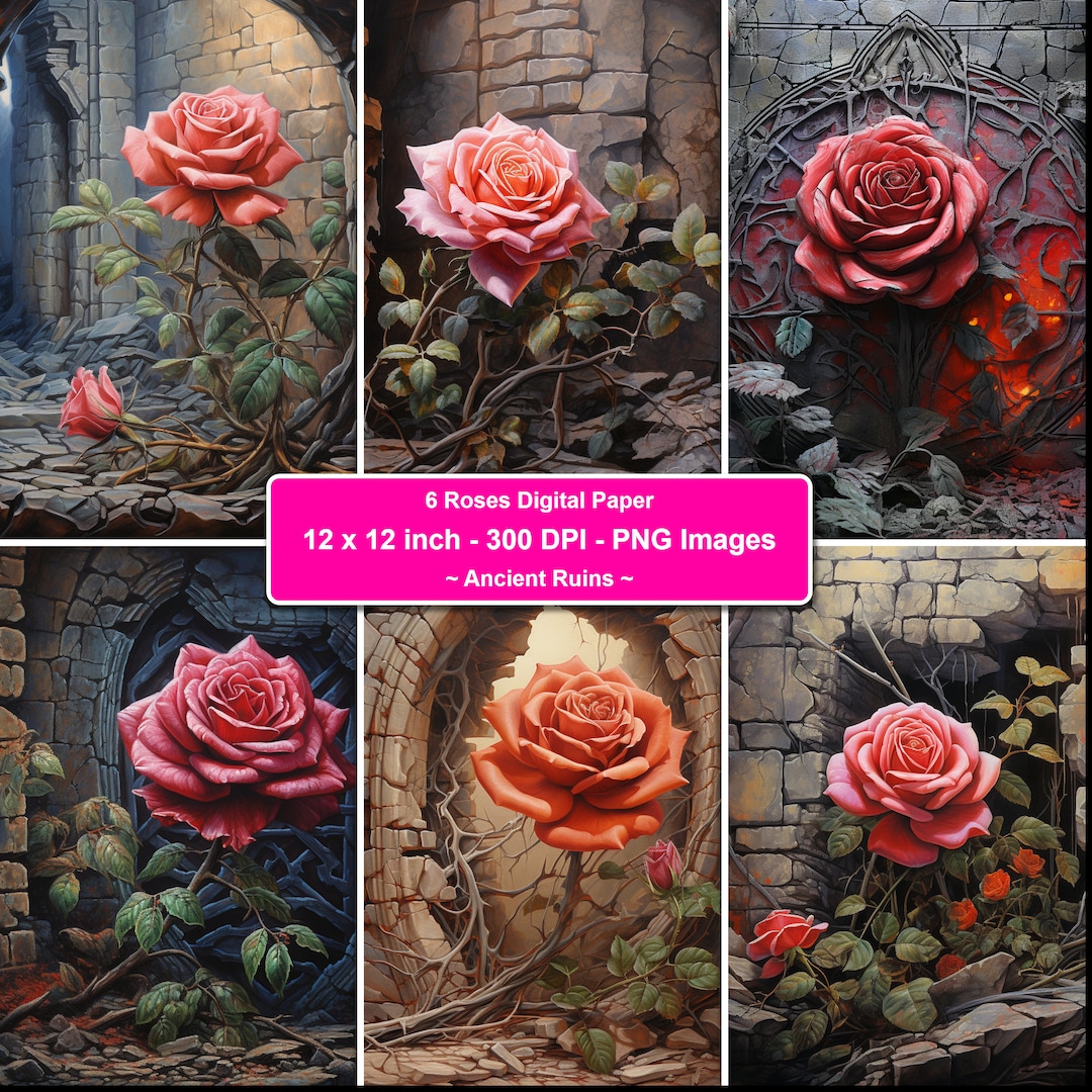 Enchanted Rose in Ancient Ruins Digital Design Enchanting Floral Ruins ...