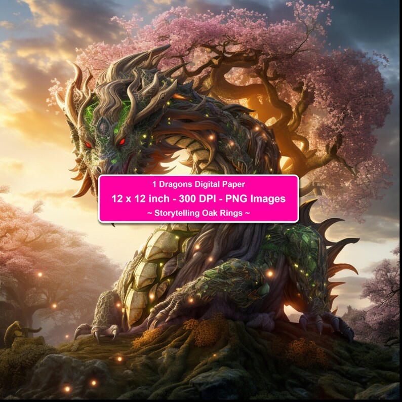 Enchanted Dragon Storybook Scene Digital Paper Majestic Creature ...