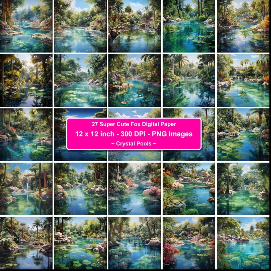 Digital Paper Bundle Enchanting Crystal Pools Digital Design Lush ...