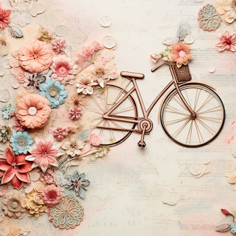 Victorian Style Scrapbook Paper Digital Paper Designs Super Cute Retro Bicycles Crafting Instant ...