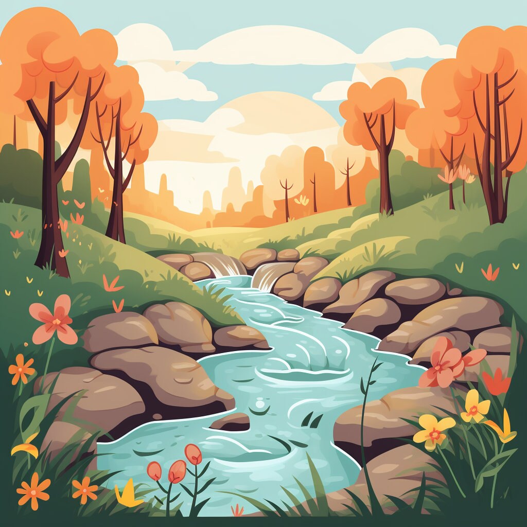 Brook Babblings Digital Design Cute Scenic Paper Instant Download for ...