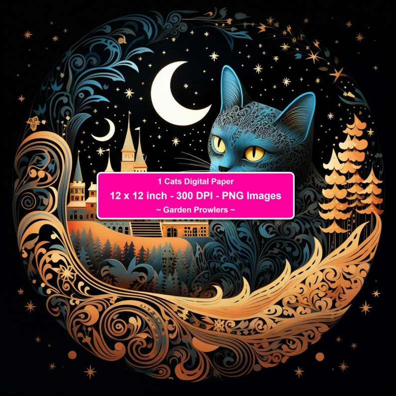 Digital Sale Exclusive Feline Fantasy Digital Paper Artistic Cat ...