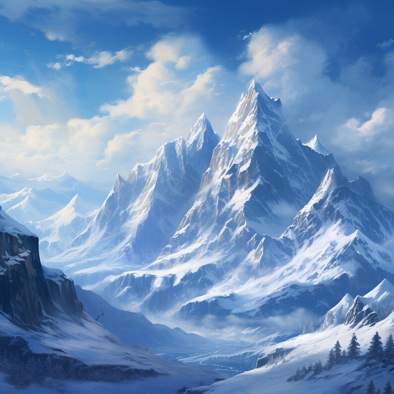 Snowy Summits Digital Paper Majestic Winter Mountain Landscape Design ...