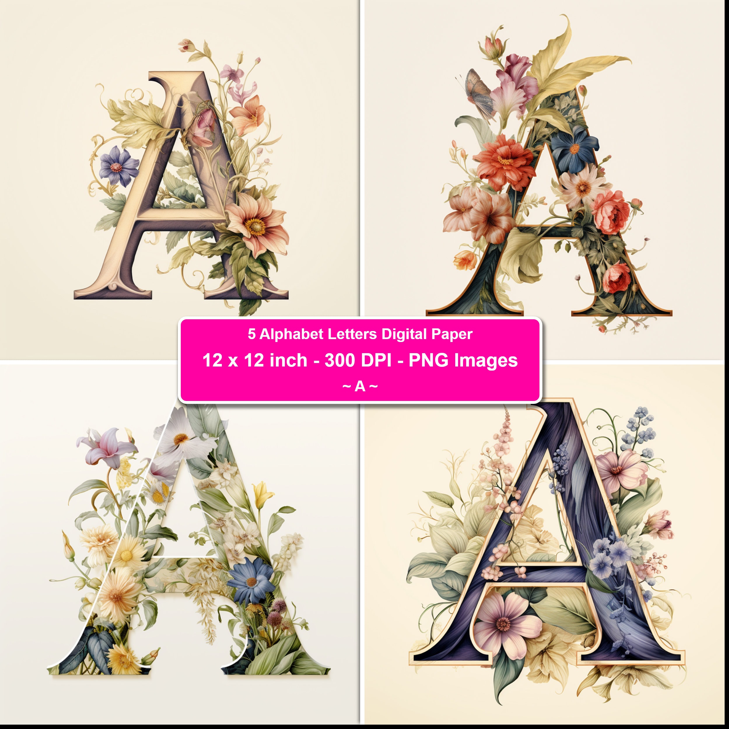 Elegant Floral Alphabet Letter A Design Chic Botanical Initial ...