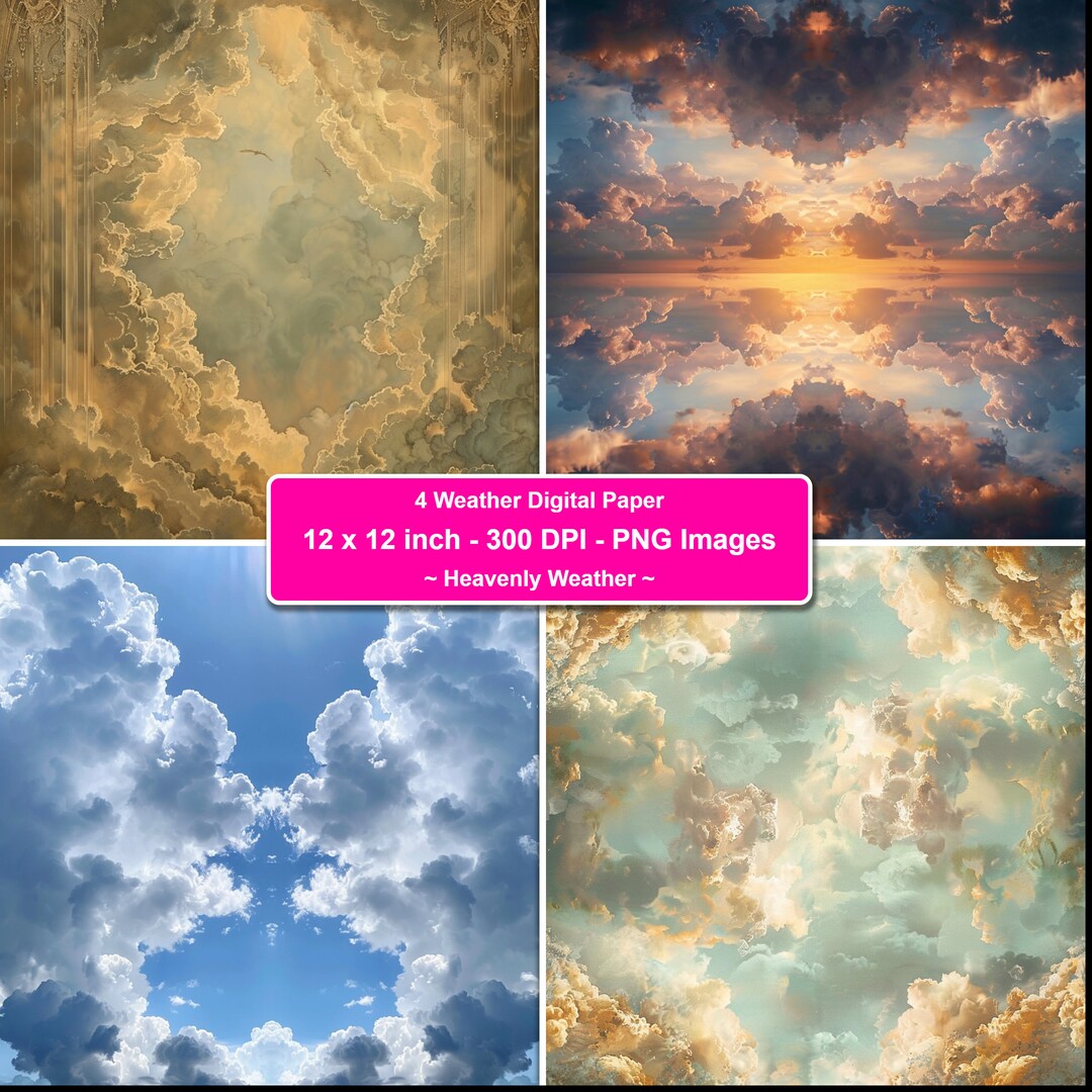 Heavenly Weather Digital Paper Blissful Skies Serene Cloud Scrapbooking ...